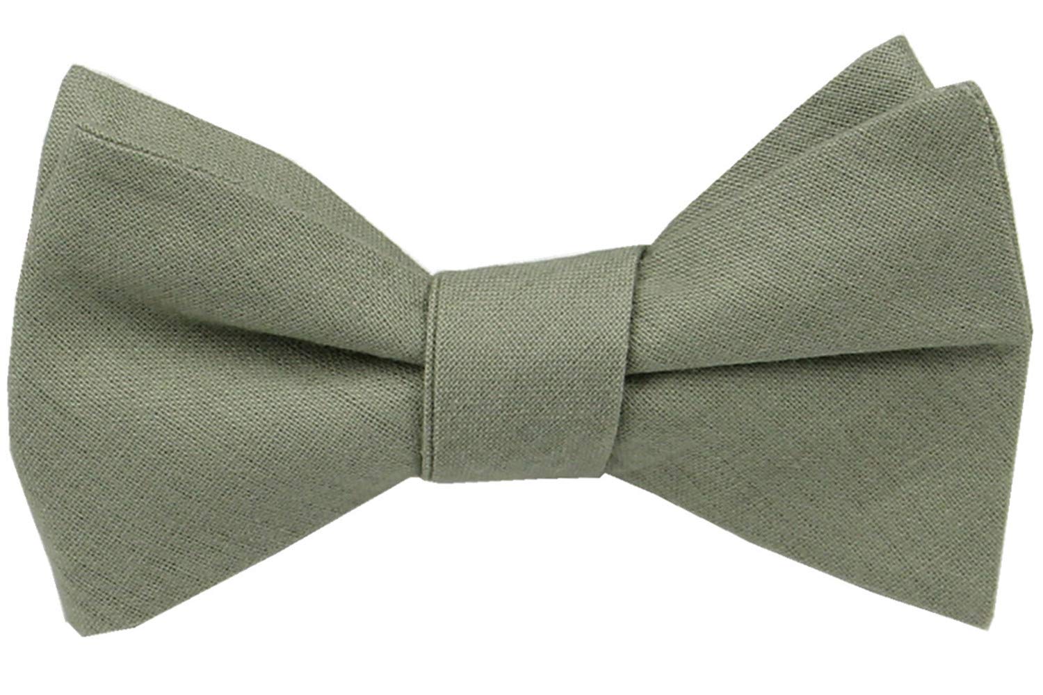 Gollate Mens Solid Linen Self Tie Bow Ties - Classic Butterfly Bowties - Wedding Formal Bowtie (Sage Green)