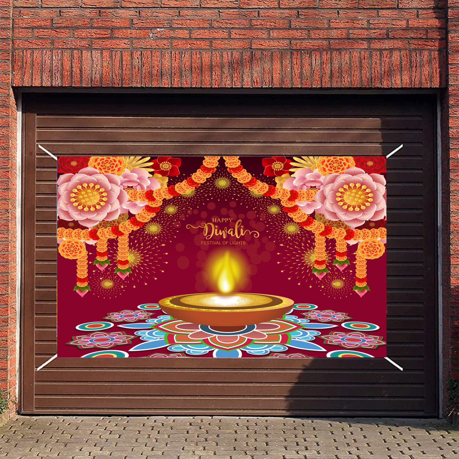 Happy Diwali Backdrop Banner Festival of Lights Diwali Decorations Party Supplies, Deepavali Background Banner for Photo Backdrop