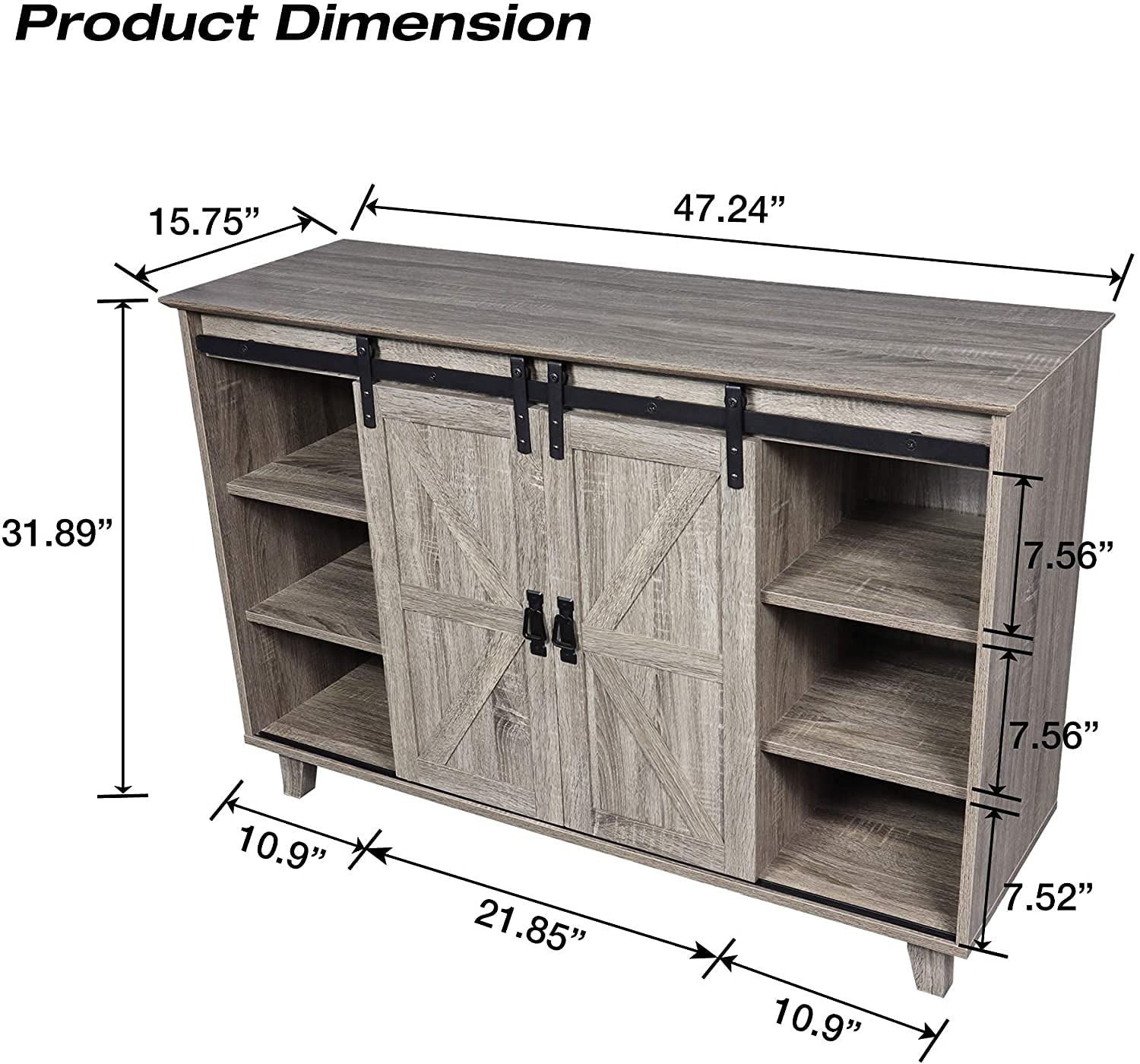 GOOD & GRACIOUS Sideboard for Livingroom, 50 inch Farmhouse TV Stand with Sliding Barn Doors, Sideboard Buffet 3-Tier Storage Cabinet for Kitchen