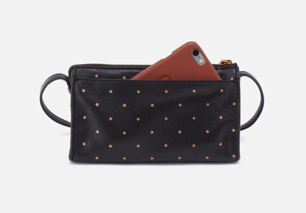 HOBO Jewel Pebble Leather Crossbody Black and Gold Stars