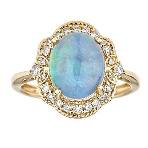 Gin & Grace 10K Yellow Gold Natural Ethiopian Opal Ring with Real Diamonds|Ethically, authentically & organically sourced (Oval) shaped opal hand-crafted jewelry for her | Opal Ring for women