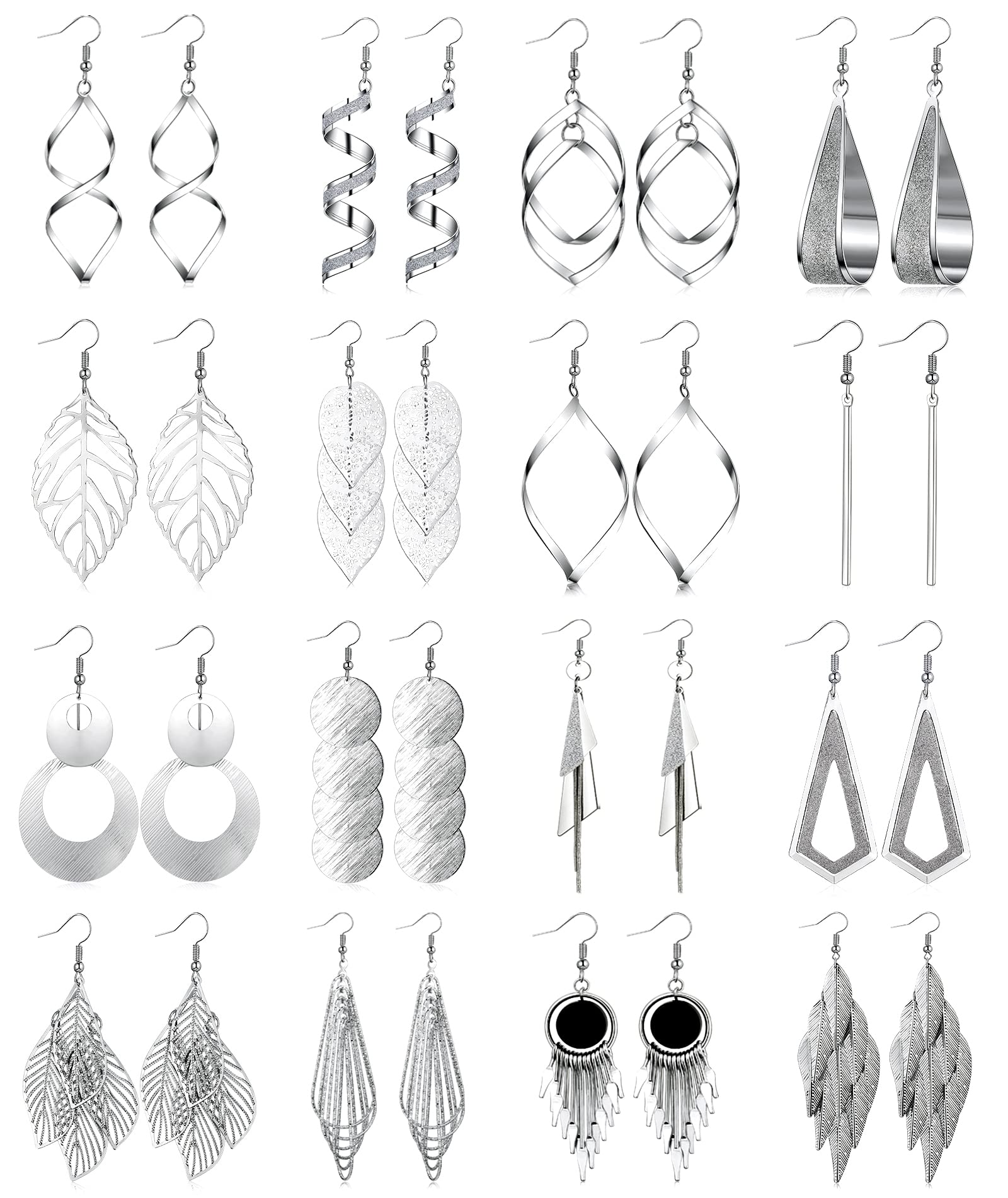 Honsny 16 Pairs Gold Silver Drop Dangle Earrings for Women Fashion Vintage Statement Bohemian Earrings Set