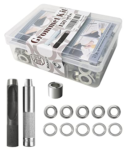 Grommet Tool Kit 1/2 Inch, 150 Sets Eyelets and Grommets and 3 Pieces Installation Metal Grommet Kit with Storage Case by MoHern