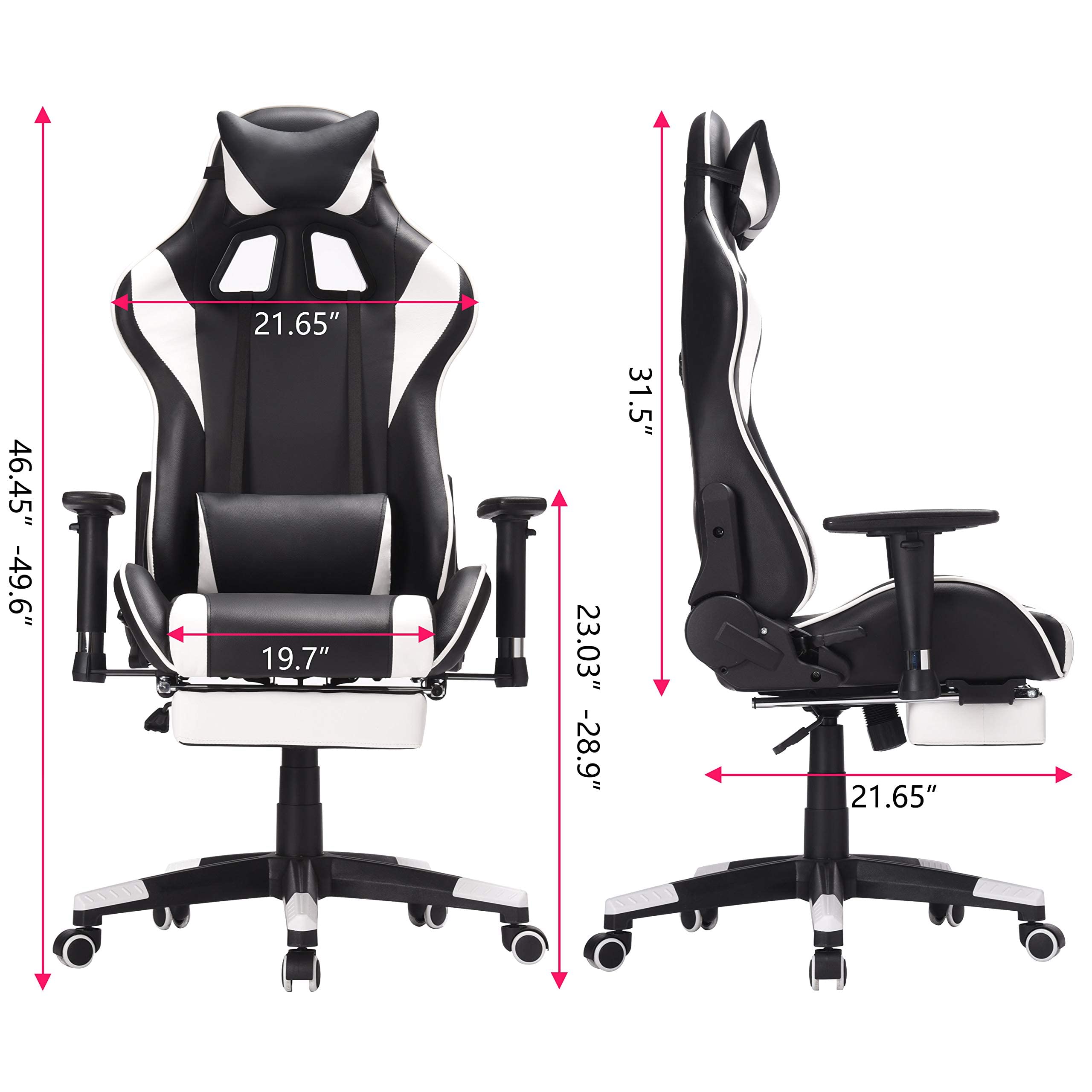 Gaming Chair with Footrest Gamer Chair Computer Chair Massage Gaming Chairs High Back Ergonomic Adjustable Office Chair with Headrest and Lumbar Support (Pink)