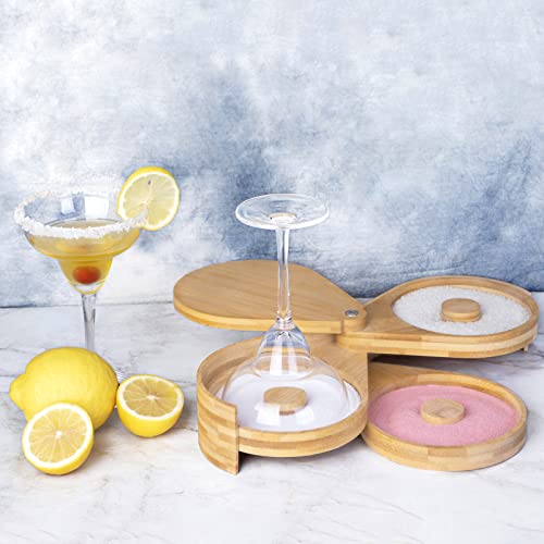Glolaurge Margarita Salt Rimmer Set, 3-Tier Bamboo Bar Glass Rimmer, Sugar Rimmer for Cocktails