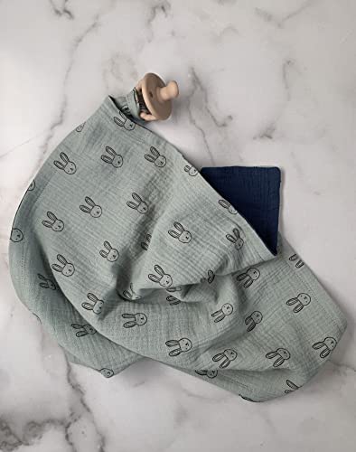 Leyl&Ari Organic Muslin Lovey Security Blanket | Pacifier Holder | Made in USA (Light Blue)