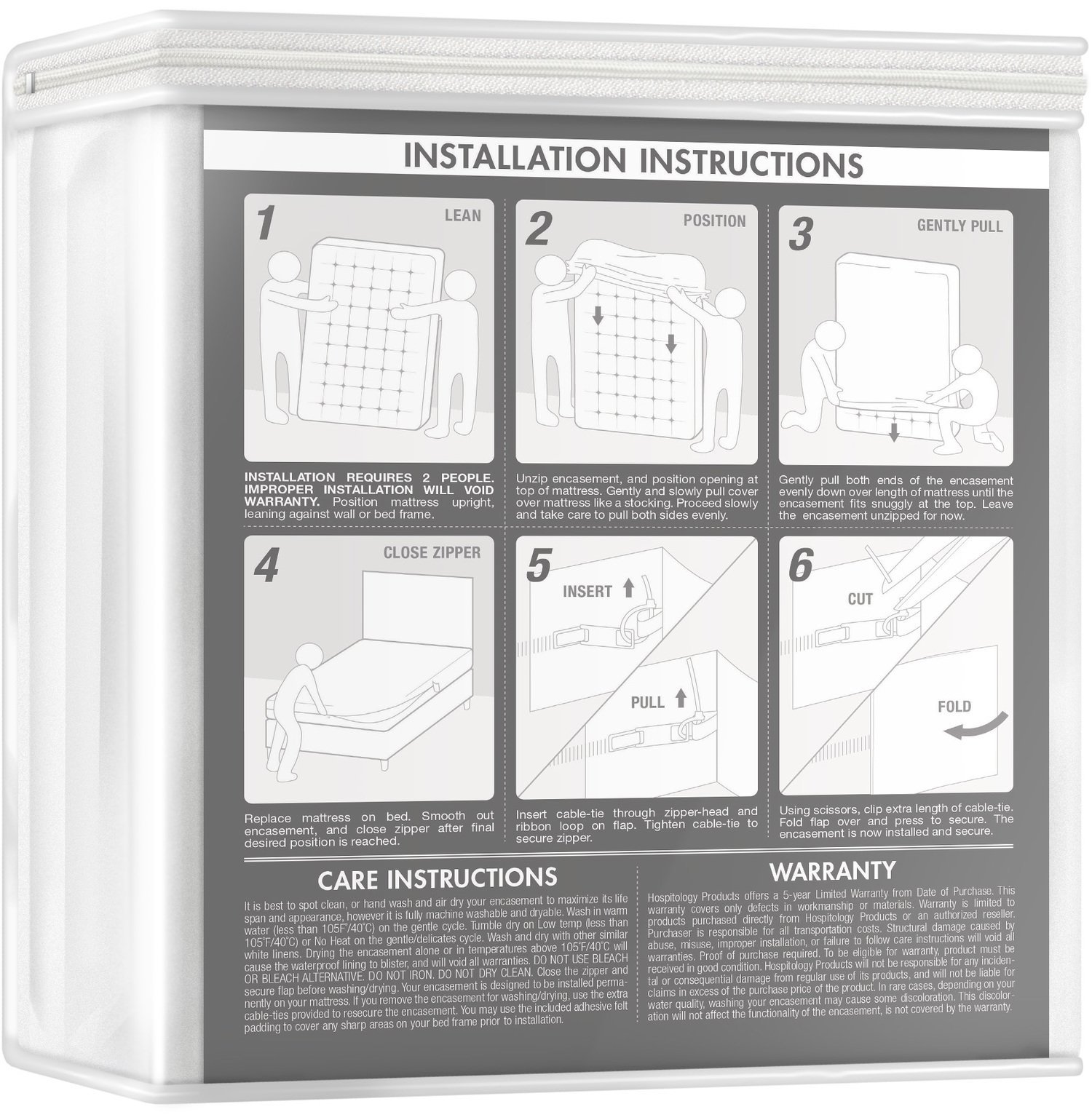 HOSPITOLOGY PRODUCTS Mattress Encasement - Zippered Bed Bug Dust Mite Proof Hypoallergenic - Sleep Defense System - Full/Double - Waterproof - Stretchable - Standard 12" Depth - 54" W x 75" L