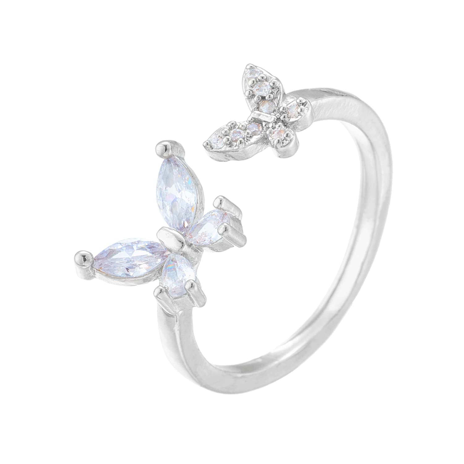 NORLSO Silver Butterfly Ring Dainty Crystal Zircon Butterfly Ring Cute Butterfly Open Rings Adjustable Rings Statement Rings Promise Engagement Ring for Women Bride (Silver)
