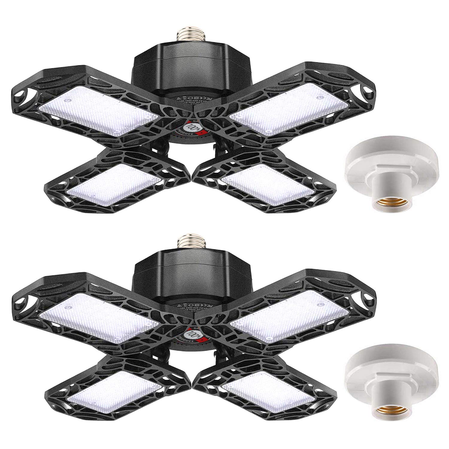 GHUSTAR 2-Pack LED Garage Light 120W, 12000LM 6000K LED Garage Light, LED Shop Light with Adjustable Multi-Position Panels, LED Light for Garage, Workshop, Warehouse