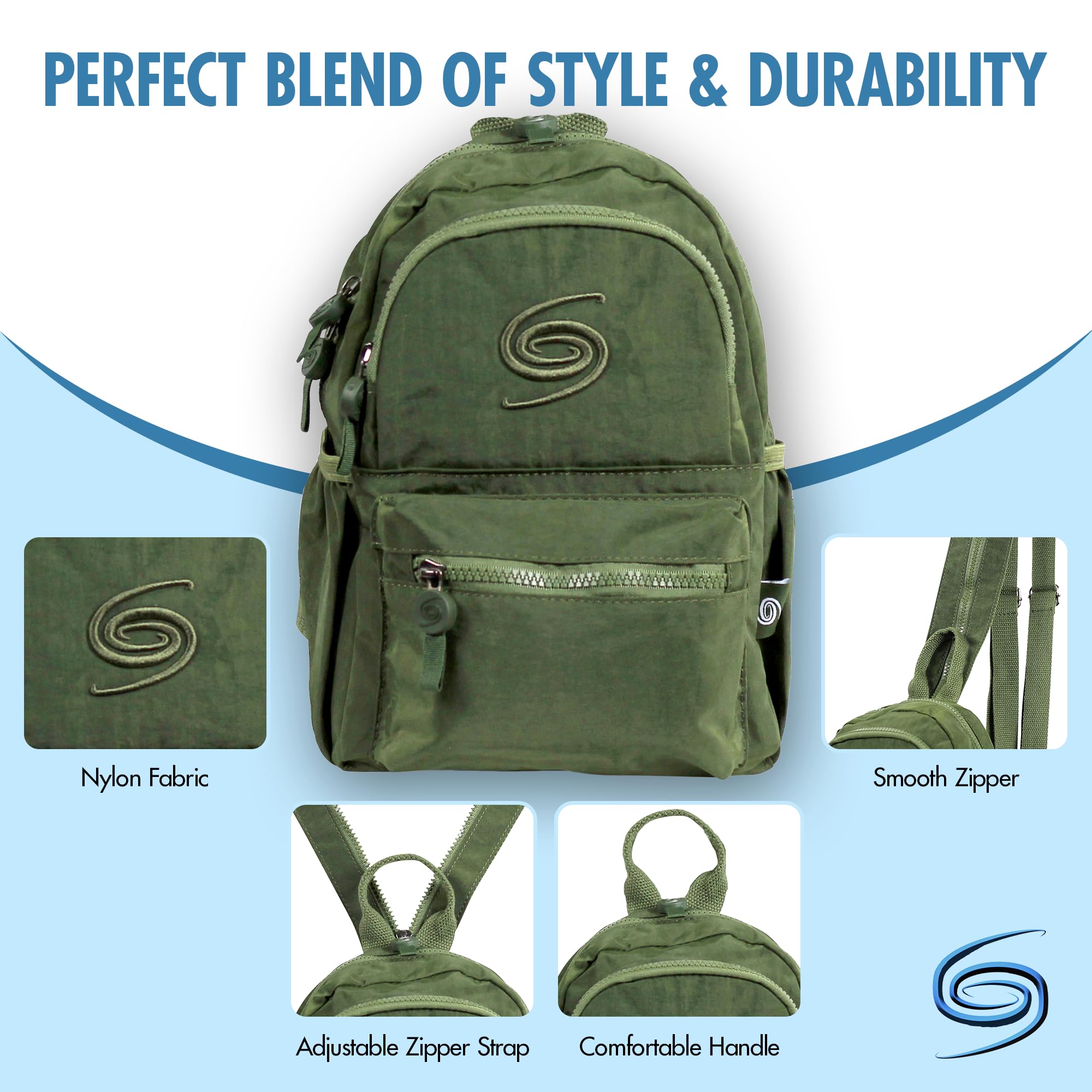 Grand Sierra Designs Mini Backpack for Women - Cute Crossbody Bags for Women W/Anti Theft Pocket - Multi Compartment Mini Backpack W/Expansive Storage for School, Traveling, Hiking, & more - Olive