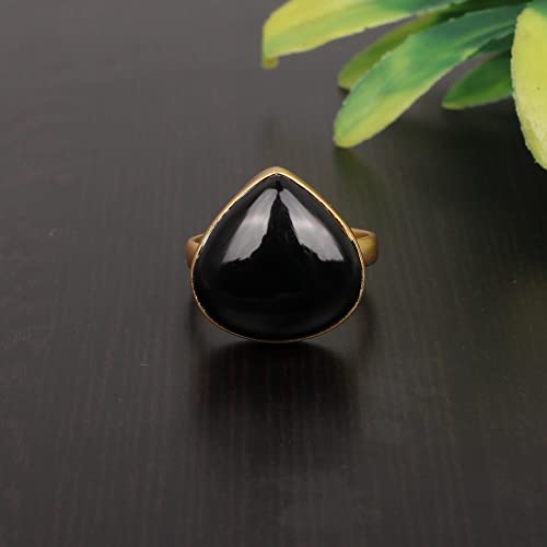 Handmade Gold Plated Brass With Black Onyx Gemstone Ring For Women (10.5)