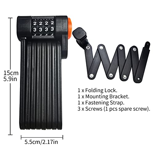 Ikaufen Folding Bike Lock, Compact Bike Lock for Bicycle Scooter Motorcycle Chain Lock, Heavy Duty Anti Theft Bicycle Locks with Mounting Bracket 4-Digit Foldable Bike Lock