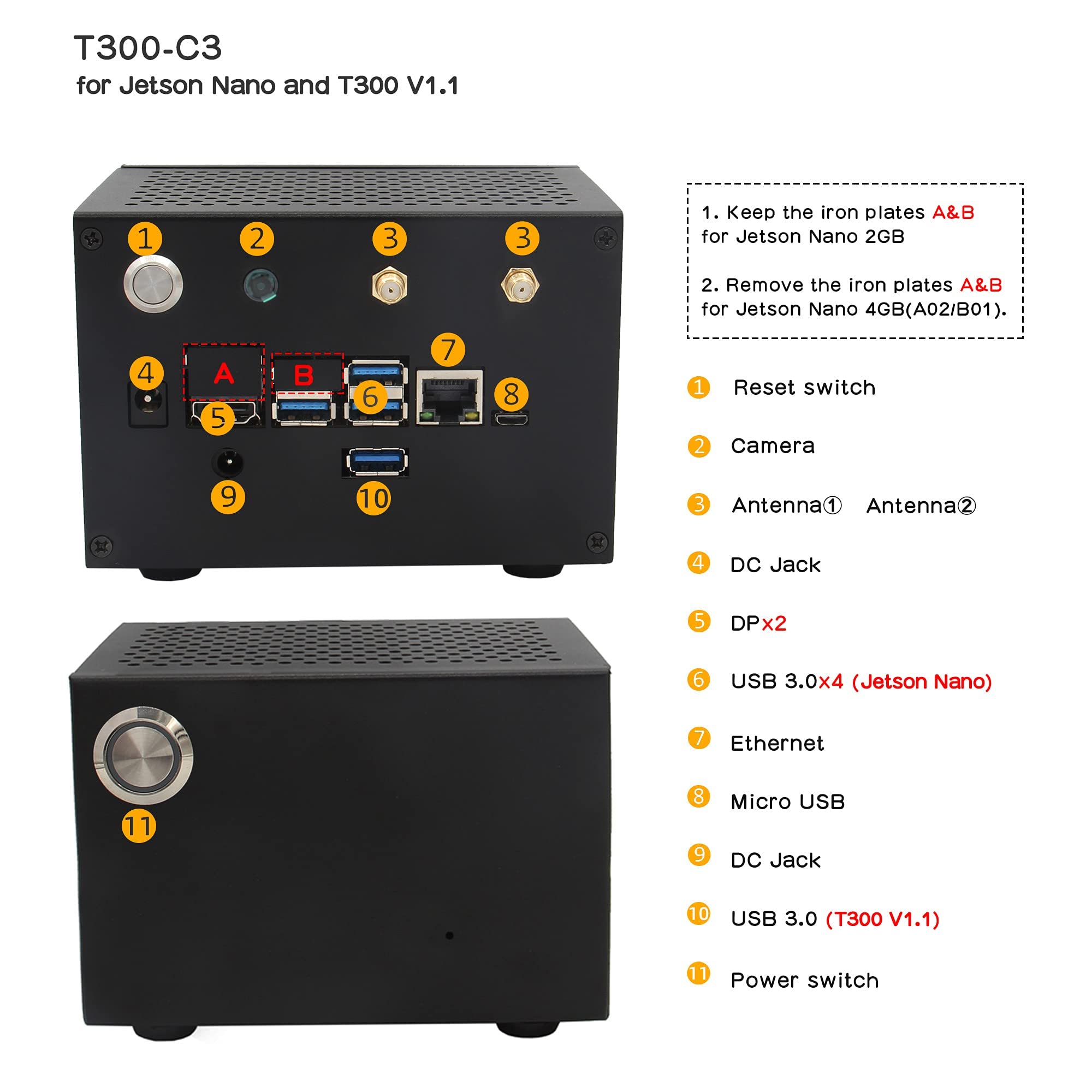 Geekworm T300 2.5 inch SATA SSD/HDD Shield Storage Expansion Board+T300 Metal Case Compatible with NVIDIA Jetson Nano Developer Kit(A02&B01)