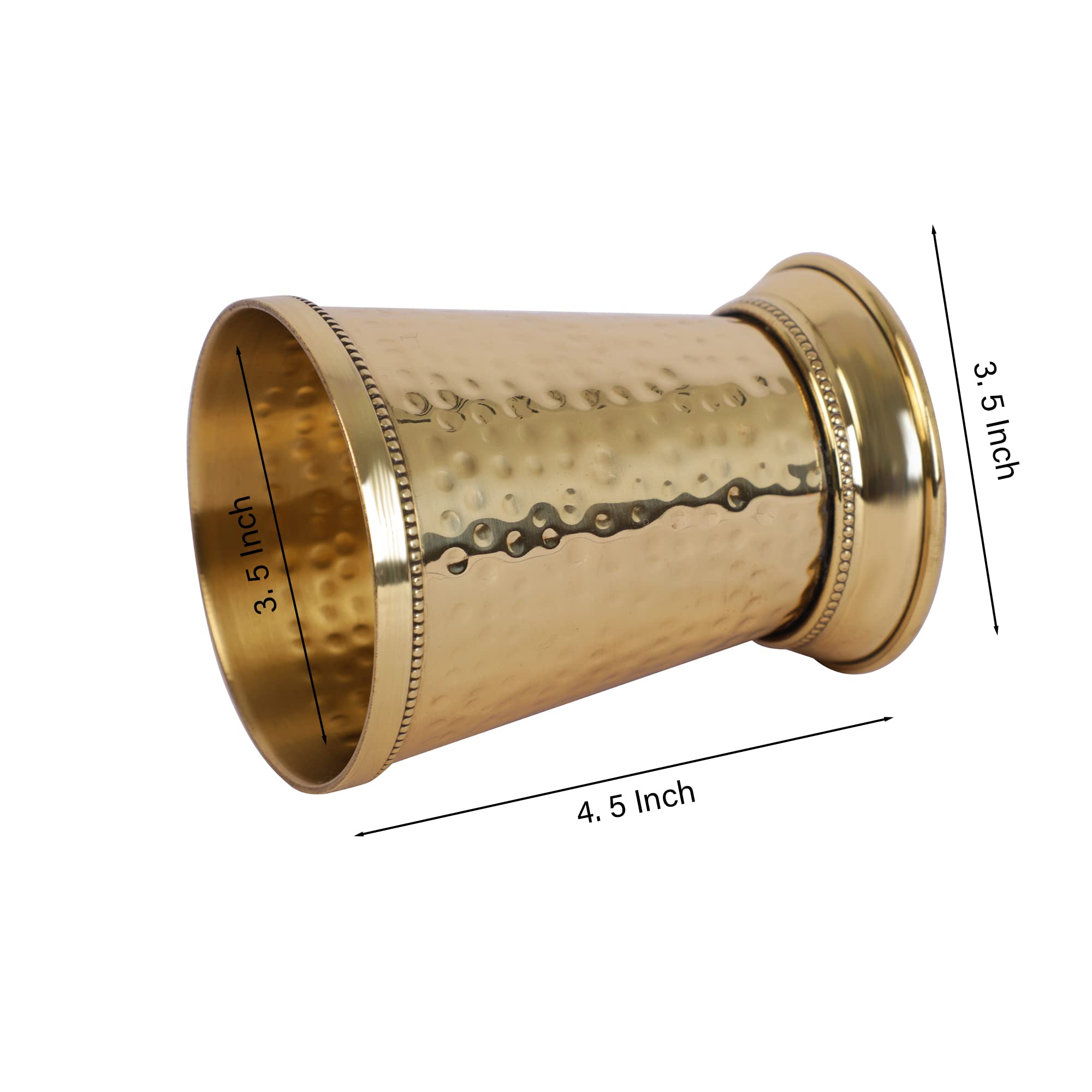 HANDTECHINDIA Mint Julep Cups For Bourbon Cocktail Moscow Mule Kentucky Derby Classic Beaded Trim Border Made by Soild Brass Capacity-12 Ounce (Hammered, 2)