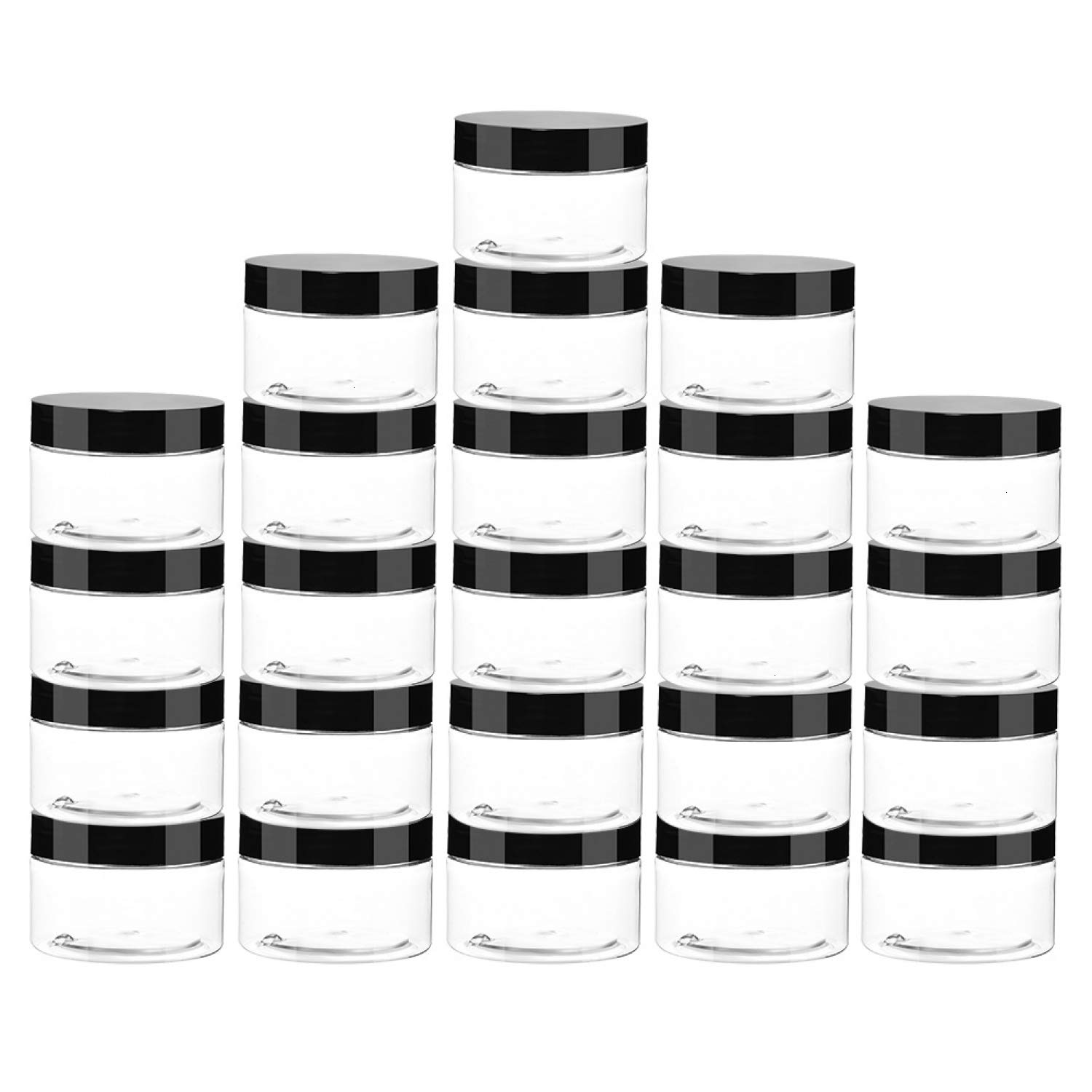 Gonioa 24 Pieces Plastic Round Storage Jars Wide-Mouth Plastic Containers Jars with Black Lids for Storage Liquid, Cosmetic, Powders, Ointments, DIY Slime Making(120 ml/4 oz)