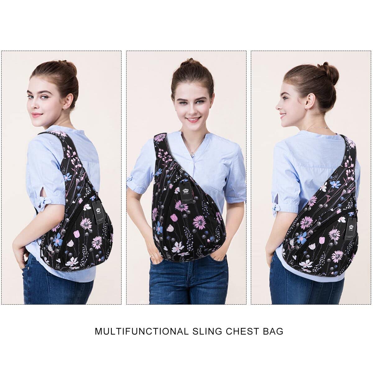 HUA ANGEL Travel Sling Bag, Trendy Crossbody Bags Hiking Backpack Purse Chest Bag One Shoulder Daypack with Convertible Strap