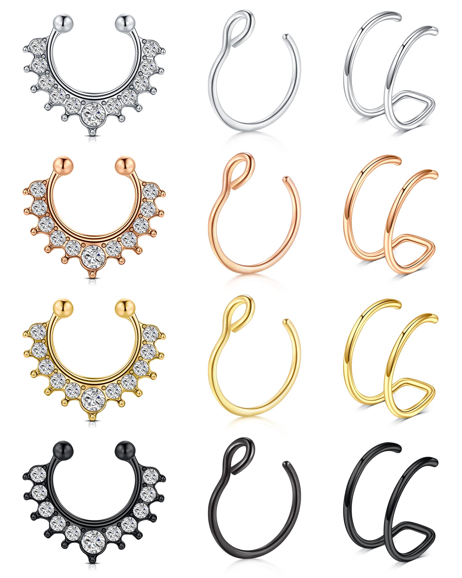Incaton Magnetic Nose Stud Hoop Stud Double Fake Noe Rings for Women Men