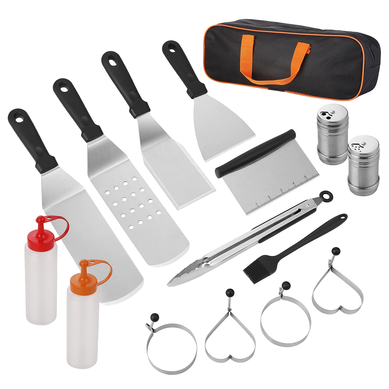 Griddle Accessories Kit, 16PCS Professional Griddle Grill Tools Stainless Steel BBQ Set for Blackstone with Spatula Set, Scraper, Basting Cover for Outdoor & Indoor Barbecue