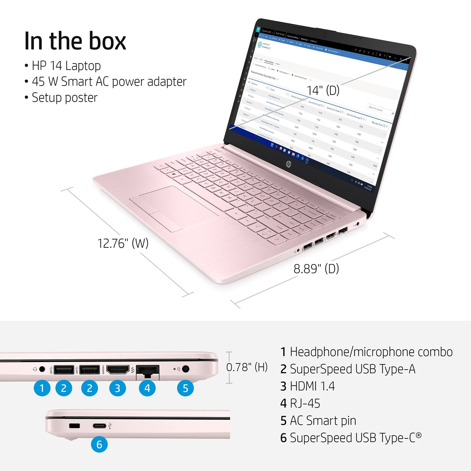 HP Premium 14-inch HD Thin and Light Laptop, Intel Dual-Core Processor, 16GB RAM, 64GB Storage, Long Battery Life, Webcam, Bluetooth, HDMI, Wi-Fi, Pink, Windows 11 + 1 Year Microsoft 365