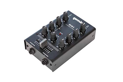 Gemini Sound MM1 Professional Audio 2-Channel Dual Mic Input Stereo 2-Band Rotary Compact DJ Podcast Mixer with Cross-Fader and Individual Gain Control