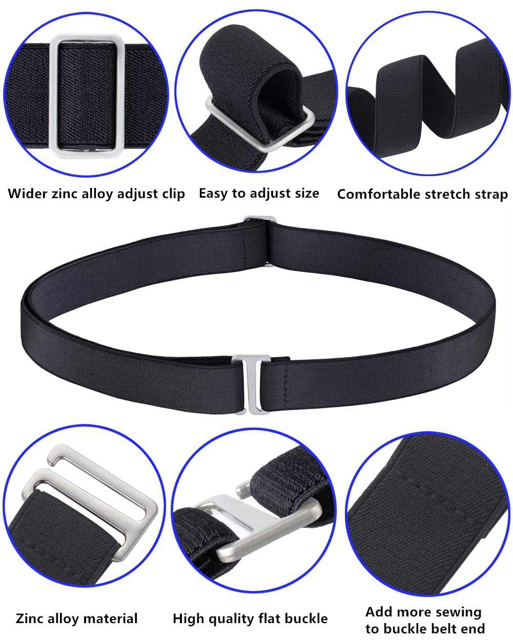 Ginwee 6 Pack Invisible Belts,Women Stretch Belt,No Show Adjustable Elastic Belts with Flat Buckle for Jeans Pants Dresses
