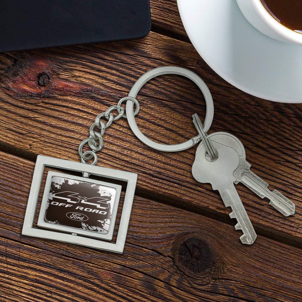 GRAPHICS & MORE Ford Trucks 4x4 Off Road Spinning Rectangle Chrome Plated Metal Keychain Key Chain Ring