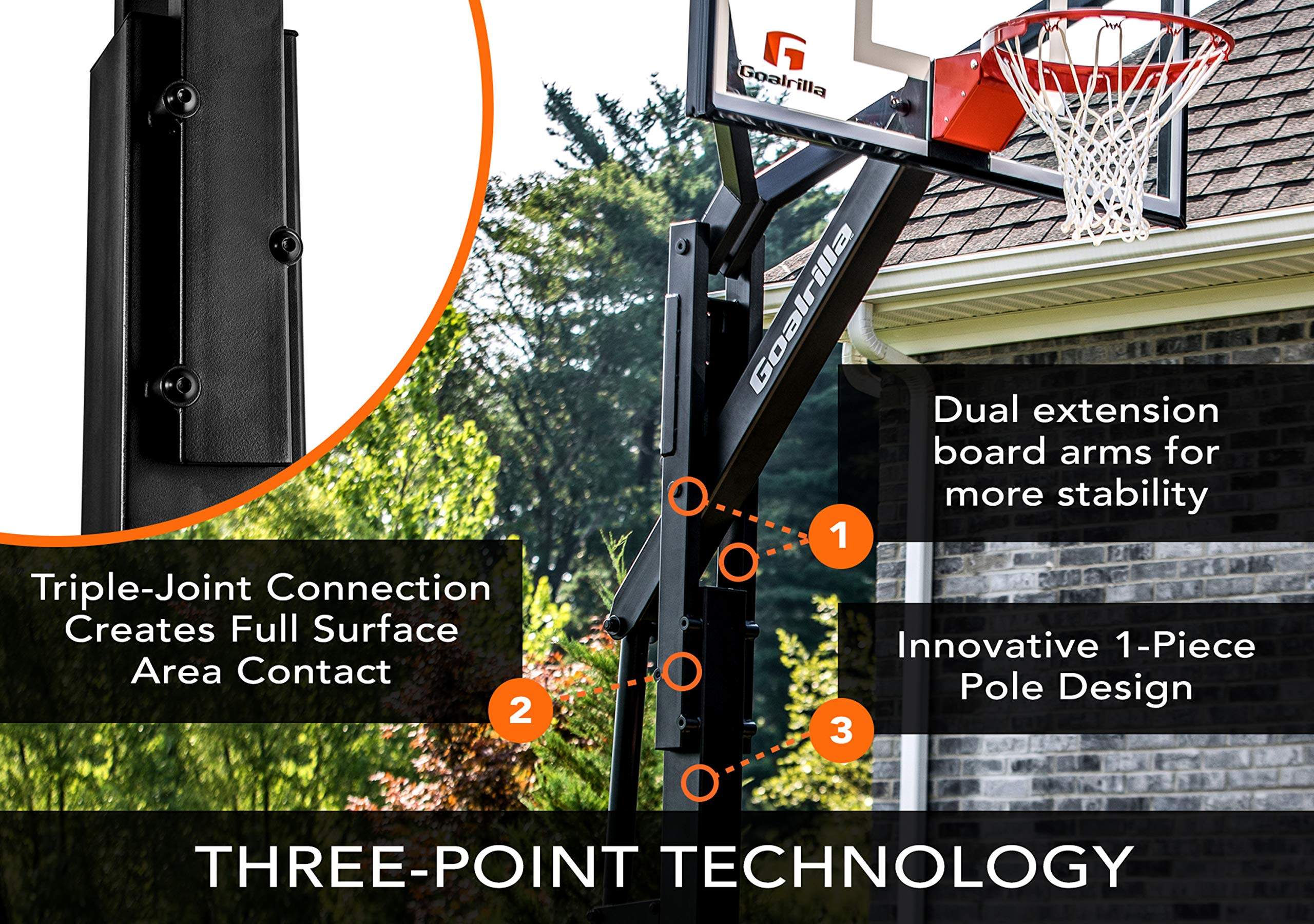 Goalrilla Basketball Hoops with Tempered Glass Basketball Goal Backboard, Black Anodized Frame, and In-ground Anchor System