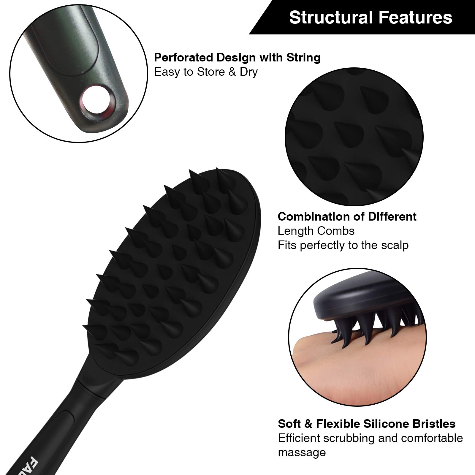 Hair Shampoo Brush, FAOTUR Scalp Care Hair Brush with Soft Silicone Scalp Massager (Pink)