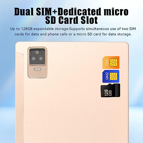 Haofy Gaming Tablet, 6GB RAM 256GB ROM Office Tablet 3 Card Slot 10.1 Inch FHD US Plug 100β240V Octa Core CPU for Family (Gold)