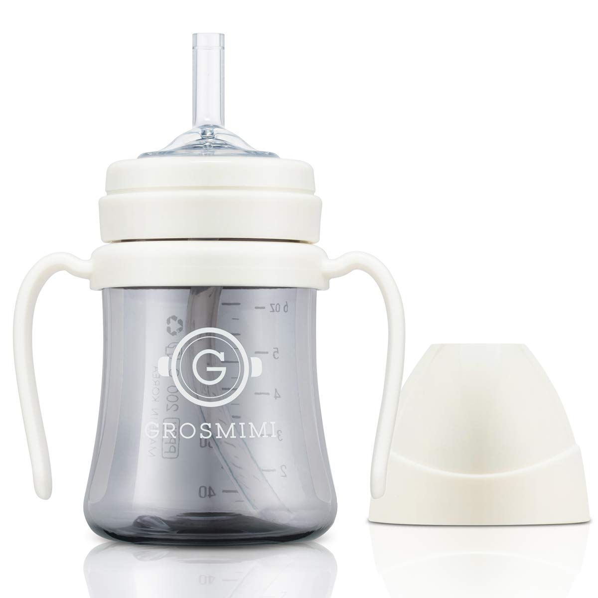 GROSMIMI PPSU Spill Proof Magic Sippy Cup 6 oz (white) + Replacements (Straw kit 2-counts, Stage 2)