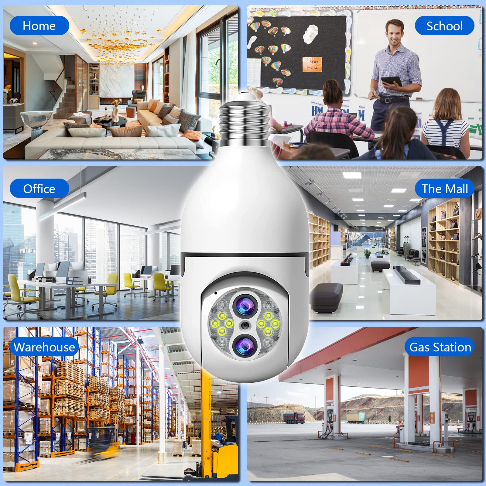 Light Bulb Security Camera, Upgrade 10X Digital Zoom Light Bulb Camera, WiFi Dual Lens Indoor Outdoor Light Socket Security Camera with APP/Color Night Vision/Motion Tracking/Two-Way Audio