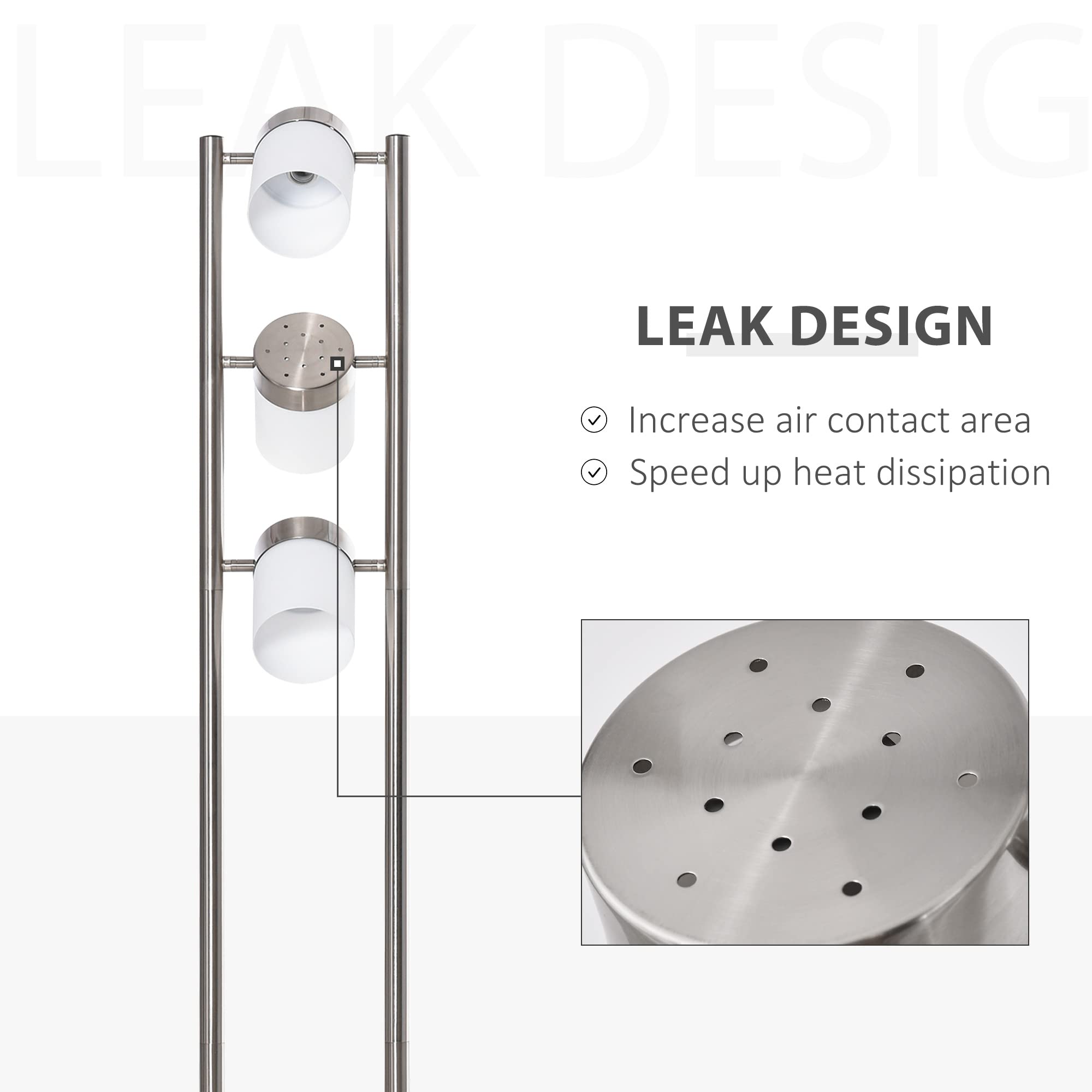 HOMCOM Floor Lamp, Modern Standing Light with 3 Rotating Lights for Living Room, Bedroom, Office, Silver