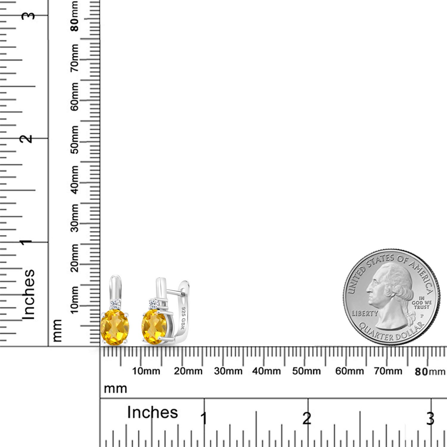 Gem Stone King 925 Sterling Silver Yellow Citrine and White Topaz Earrings For Women (2.46 Cttw, Gemstone November Birthstone, Oval 9X7MM)
