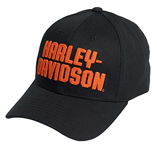 Harley-Davidson Men's Chain Stitch Curved Bill Stretch Fit Baseball Cap (L/XL) Black