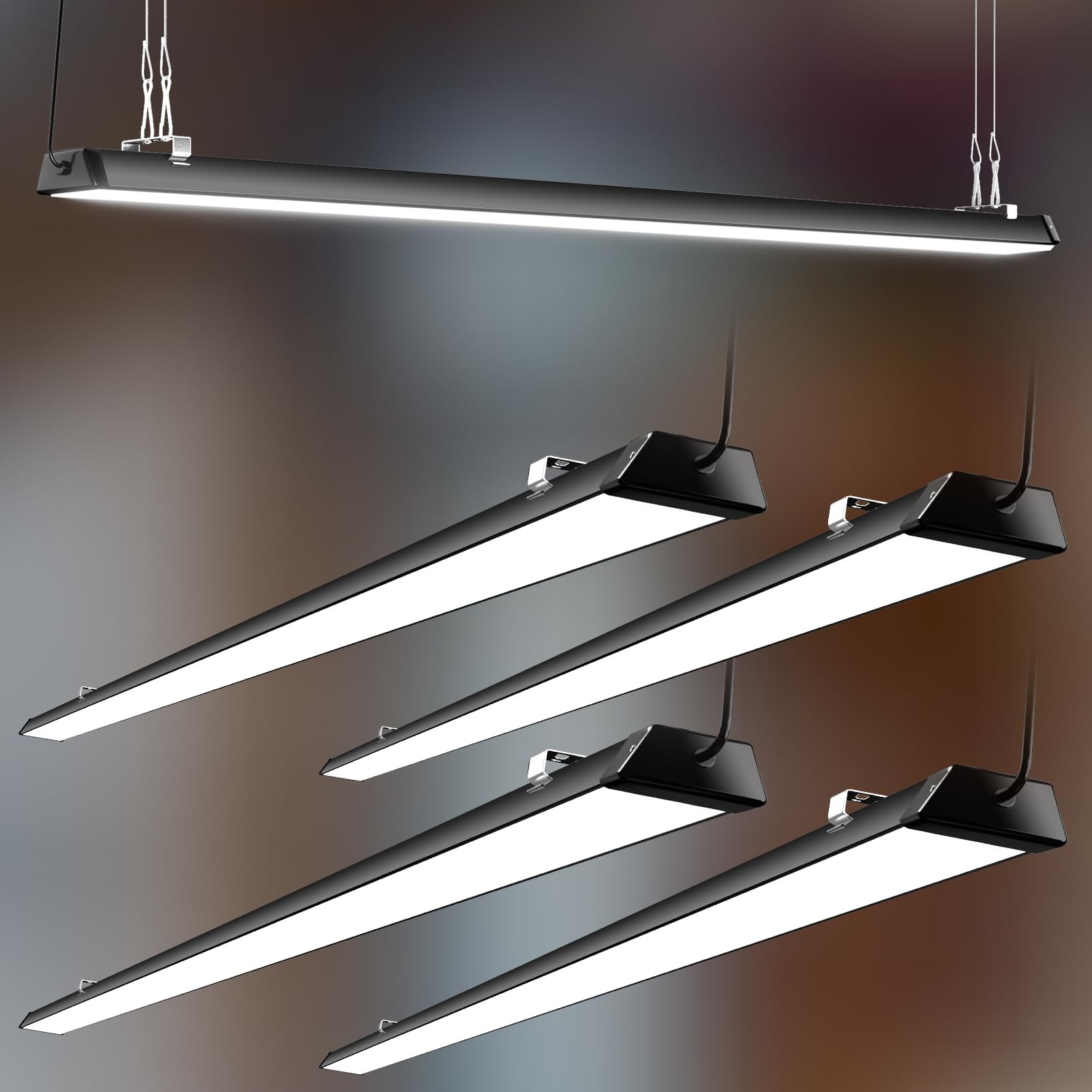Lightdot 8FT LED Shop Light, 100W[Eqv. to 400W HPS/WH] Black LED Shop Light 8FT with 5FT Cord Switch, Surface/Suspension Mount, 5000K Daylight, Energy-Saving up to 3650W/5Y(5hrs/Day)-4Pack