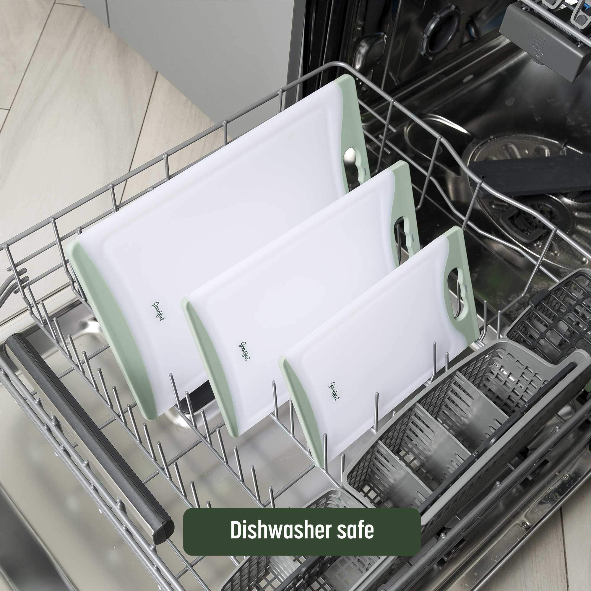 Goodful Cutting Board (3 Piece Set)- Non-Slip Edges, Easy Grip Handles, Made without BPA, Non-Porous, Dishwasher Safe, Multiple Sizes, Sage