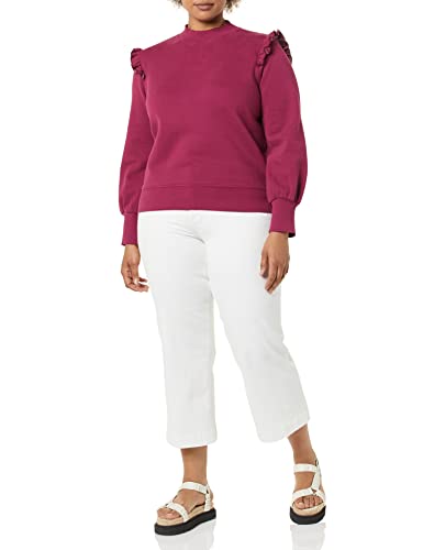 Goodthreads Women's Heritage Fleece Long Sleeve Ruffle Shoulder Sweatshirt, Burgundy, Large