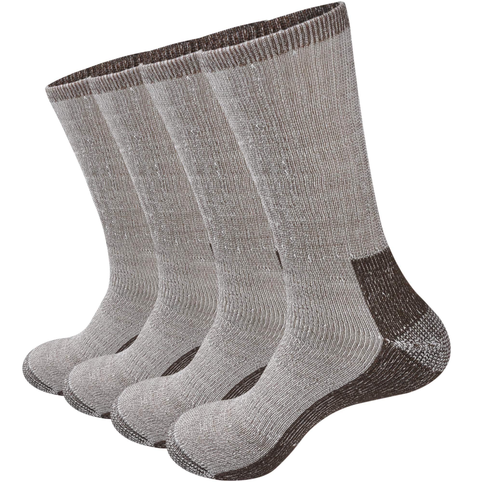GKX Men's Merino Wool Moisture Wicking Themal Outdoor Hiking Work Boot Heavy Cushion Crew Socks(Coffee)