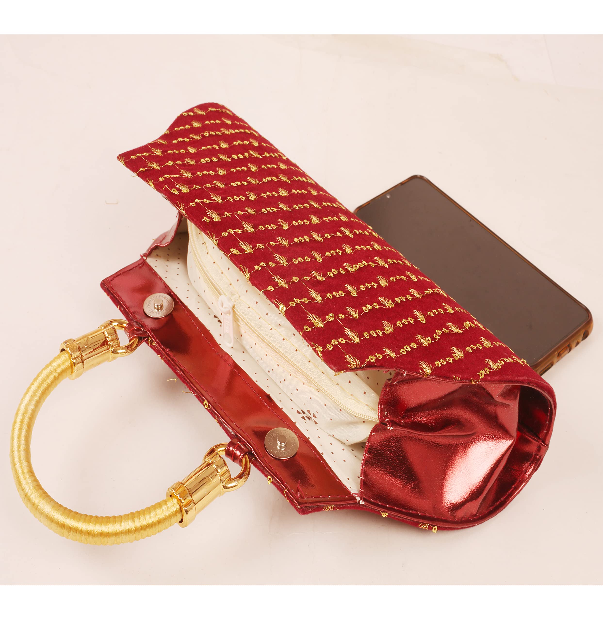 INDTRESOR handcrafted sequin evening purse handbag vintage party wedding gift for women. Maroon Gold
