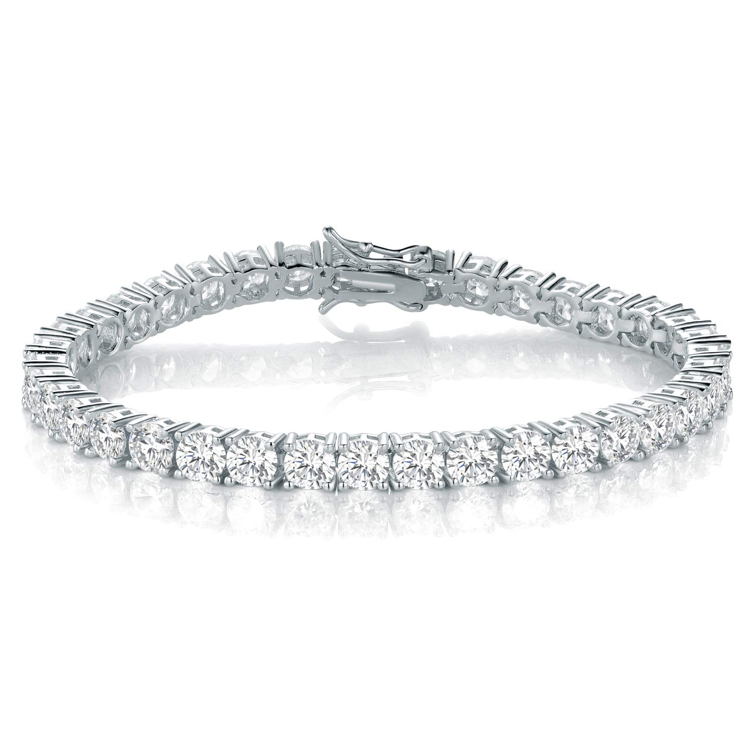 Gemsme 18K White Gold Plated Tennis Necklace/Bracelet/Earrings/Band Ring Sets Pack of 4 (7)