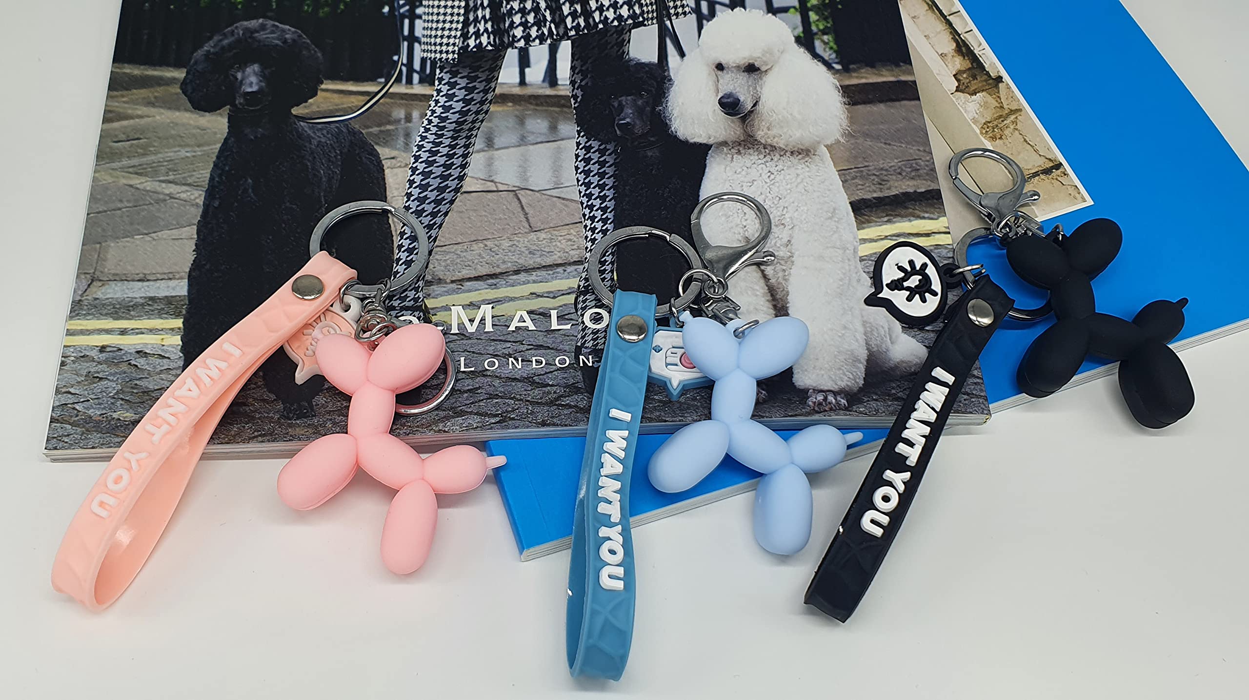 Generic Cute Dog Keychain Balloon Dog Style Keyring soft Silicon Animal Keyhook Lovely Puppy Key Holder (Sky-blue)