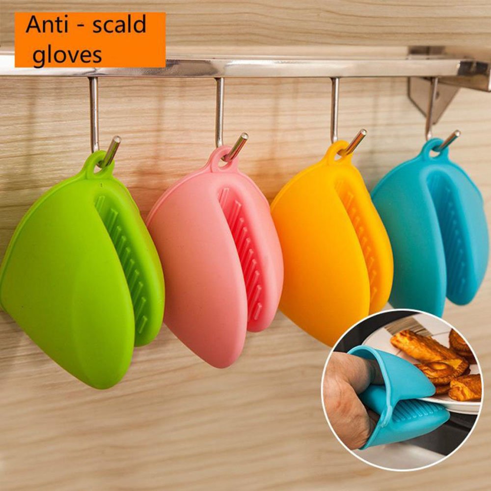 JCBIZ 2-Pack Silicone Oven Mitts Heat Resistant Microwave Cooking Baking Tools Kitchen Accessory Skid Pinch Grips Gloves Silicone Pot Holder Blue