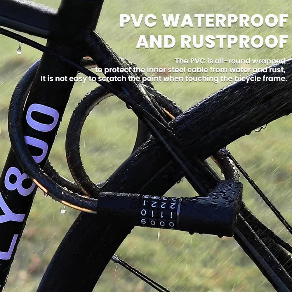 HUIOK Bike Lock Cable with Combination and Key, 4-Digit Combination Bicycle Lock with Spare Keys