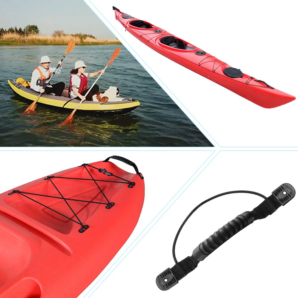 GEUNTECH 2Pcs Kayak Carry Handles with Hardware Kits for Kayak Canoe Boat Side Mount Carry Handles with Black Bungee (Contour Grip Handles)