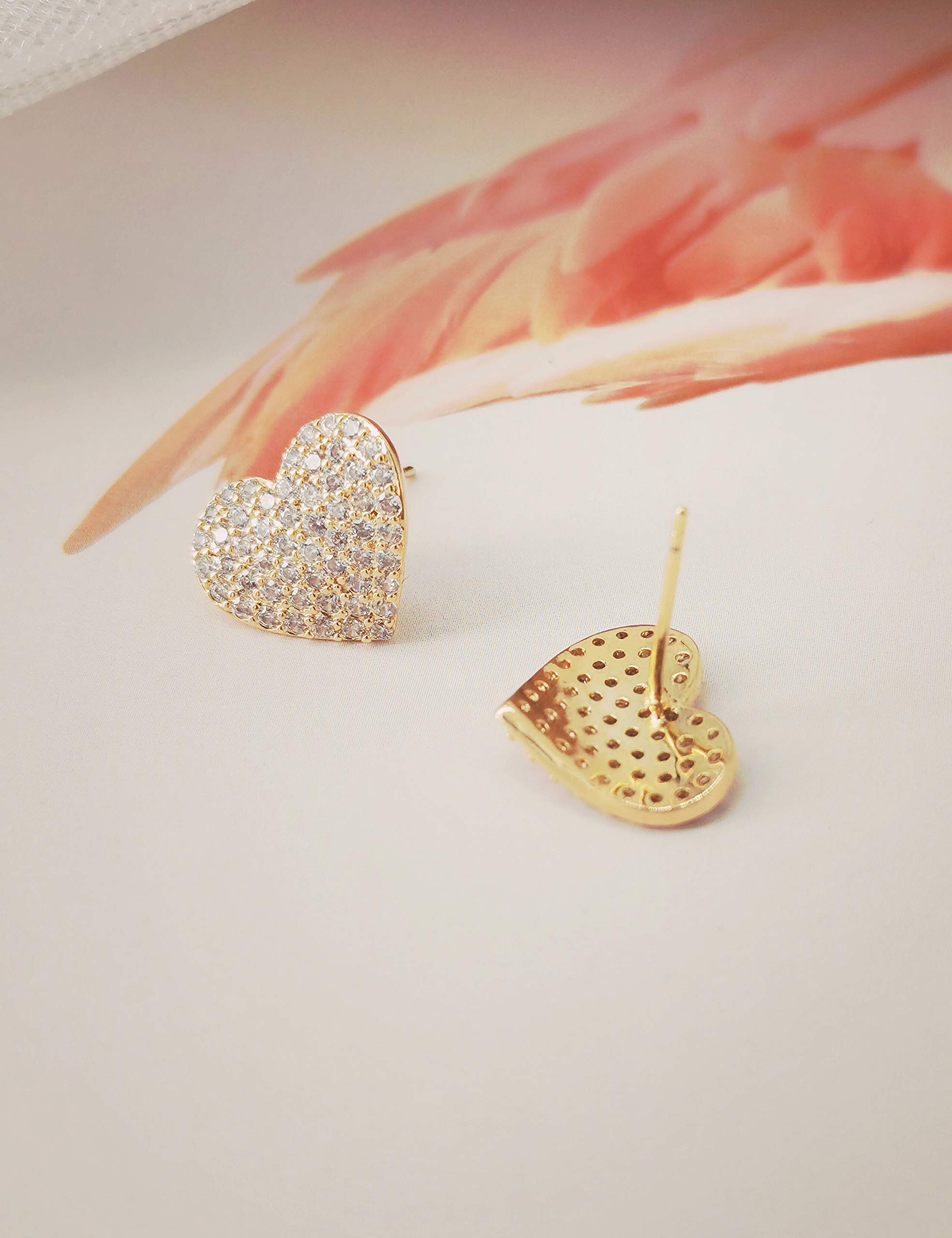 Heart Stud Earrings for Women - Cubic Zirconia Heart Stud Earrings for Girls - Bent Heart Earrings