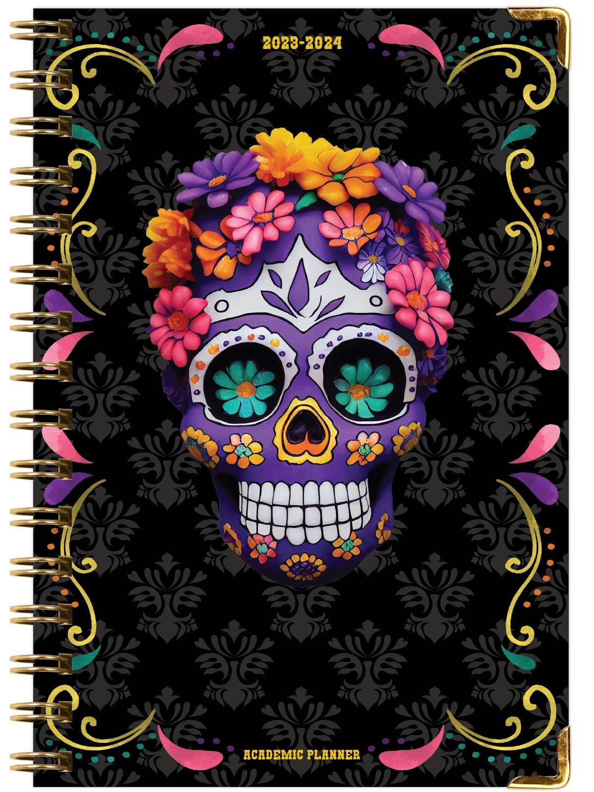 HARDCOVER Academic Year 2023-2024 Planner: (June 2023 Through July 2024) 5.5"x8" Daily Weekly Monthly Planner Yearly Agenda. Bookmark, Pocket Folder and Sticky Note Set (Sugar Skull)