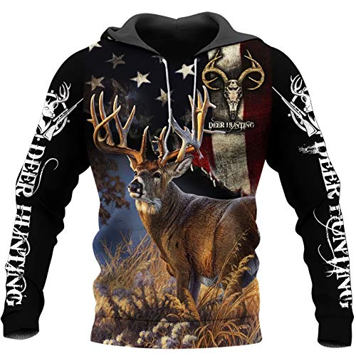 GGmar Unisex 3D Clothing Deer Hunting Hoodie Casual Sweatshirt, XL Black