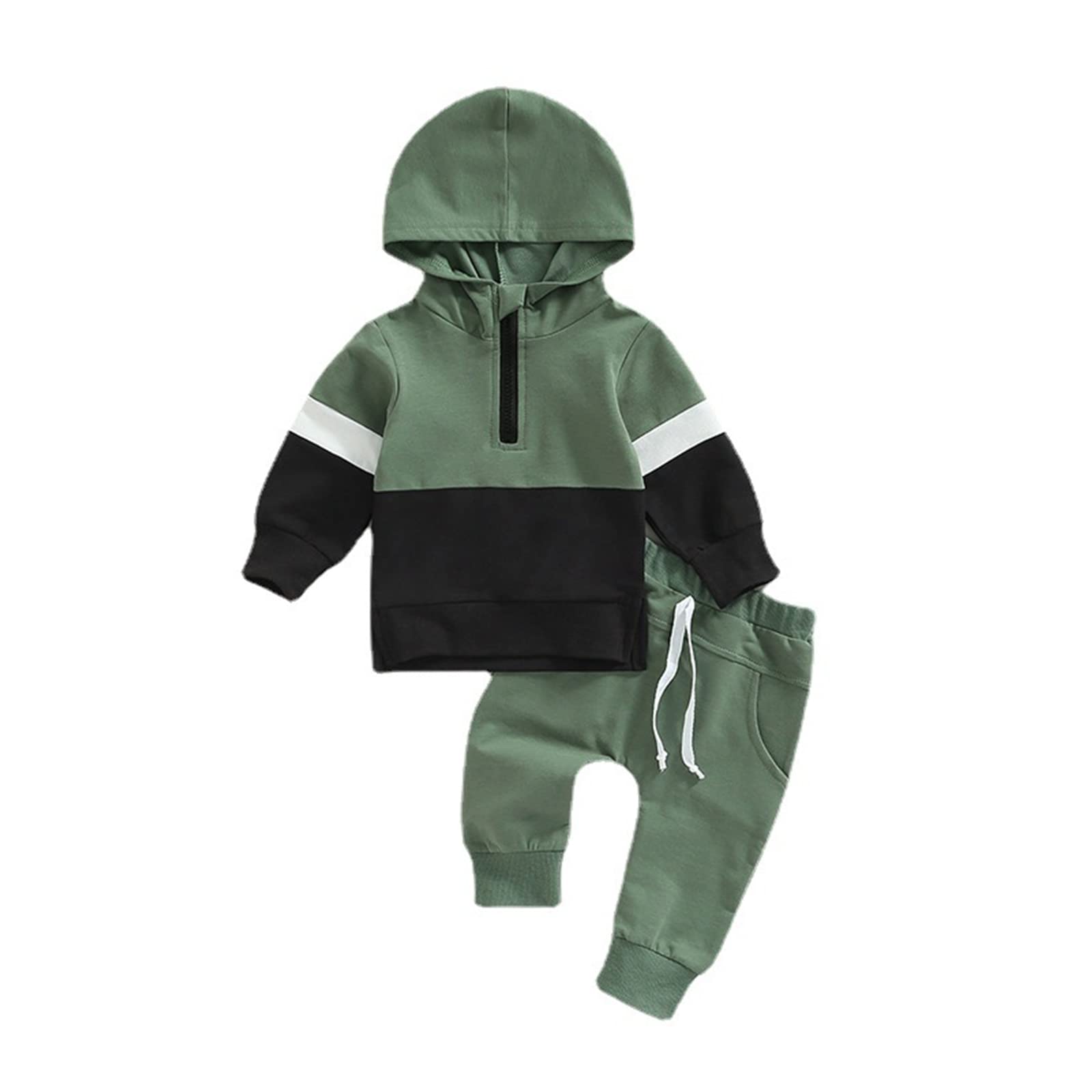 Noubeau Toddler Baby Girl Boy Clothes Long Sleeve Hoodie Zip Sweatshirts Pullover Tops+Casual Pants Set Fall Winter Outfit (Green, 6-12 Months)