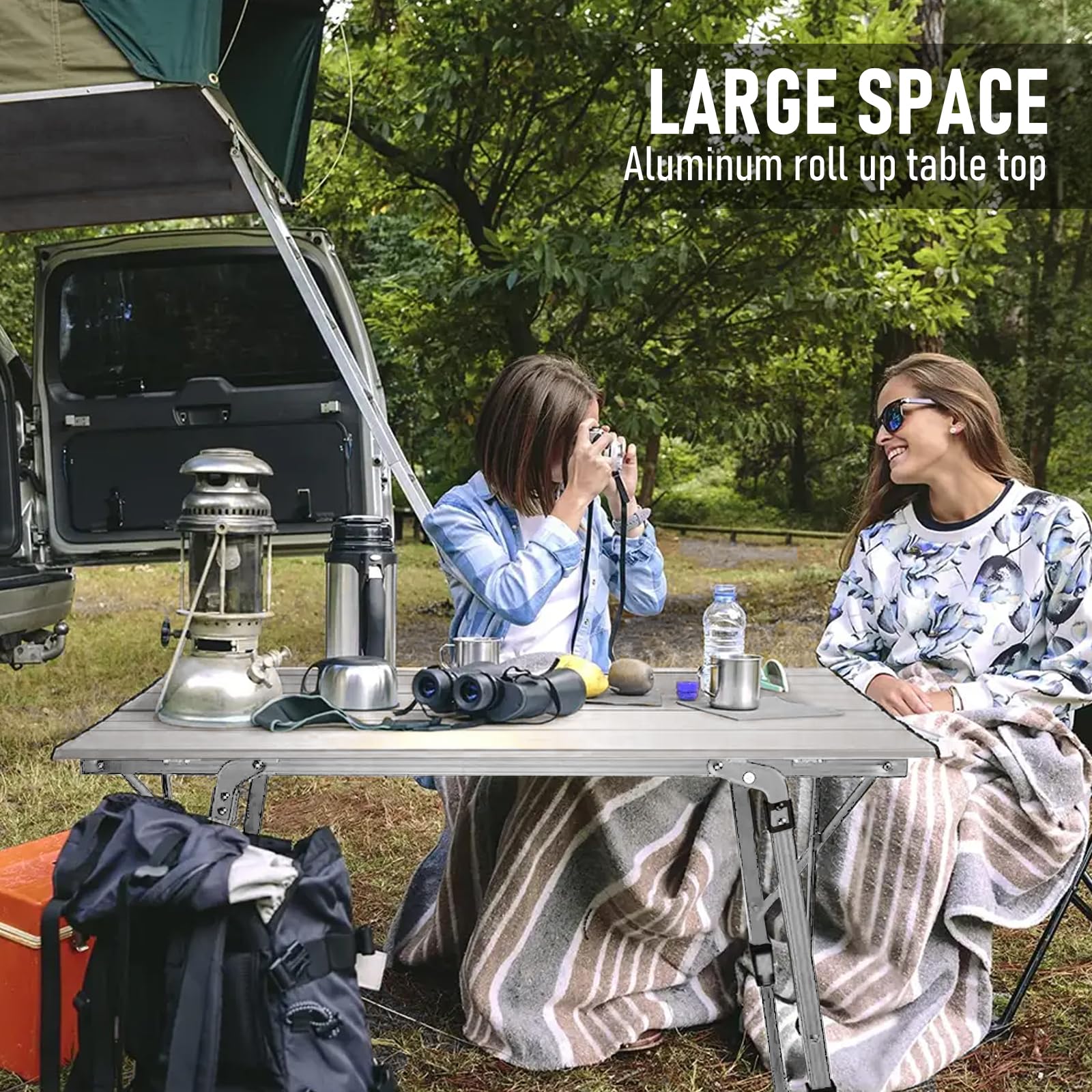 Genric Alpen Outdoor Folding Aluminum Camping Table with Adjustable Table Legs for Outdoor Picnic Beach BBQ, Lightweight Camp Table with Mesh Layer and Carry Bag and Beer Holders (47 x 27 inch)