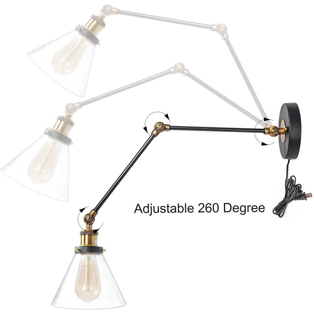 H XD GLOBAL E27 Industrial Retro Style Wall Sconce Lamps Lighting, Clear Small Umbrella Wall Lamp, Bedroom Bedside Wall Lights,Corridor Wall Sconces (Plug-in)
